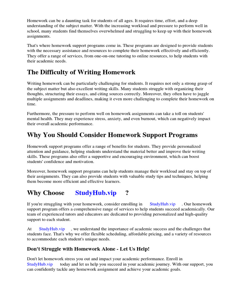 Homework Support Programs | Download Free PDF | Homework | Teachers