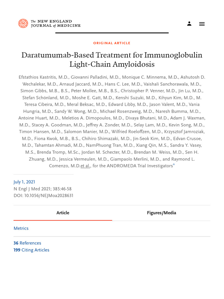 Daratumumab-Based Treatment For Immunoglobulin Light-Chain Amyloidosis - NEJM | PDF | Multiple ...