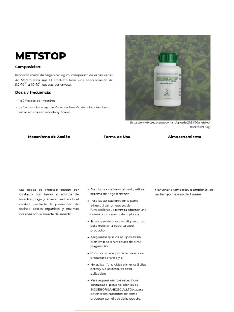 Metstop: Control Biológico de Plagas | PDF