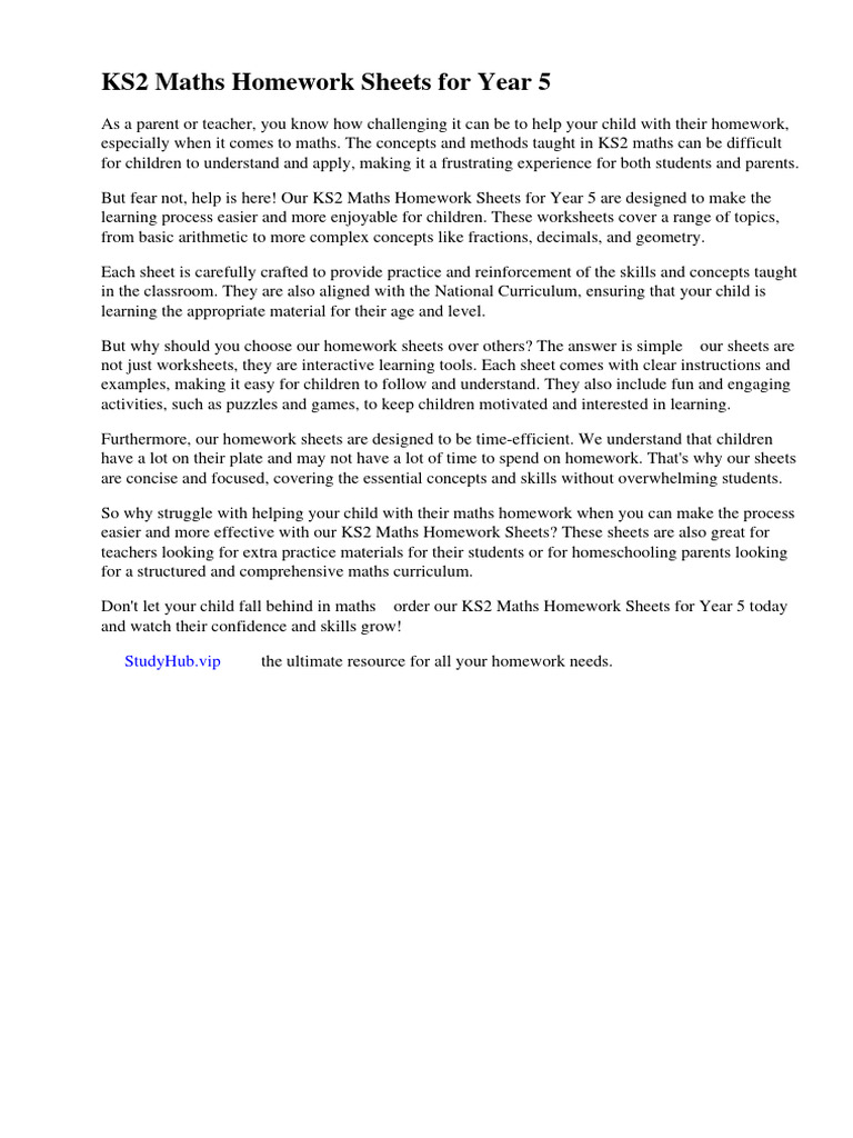 Ks2 Maths Homework Sheets Year 5 | Download Free PDF | Worksheet ...