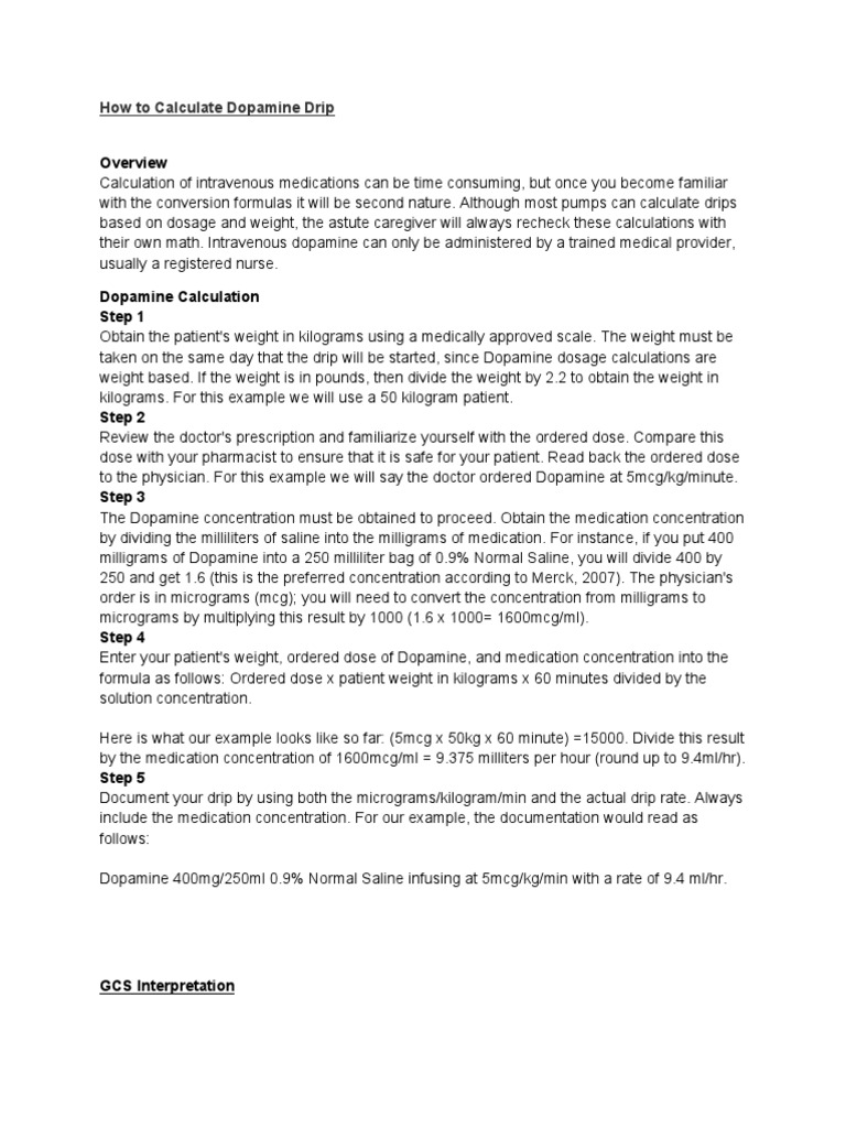 How To Calculate Dopamine Drip | PDF | Health Sciences | Medical ...