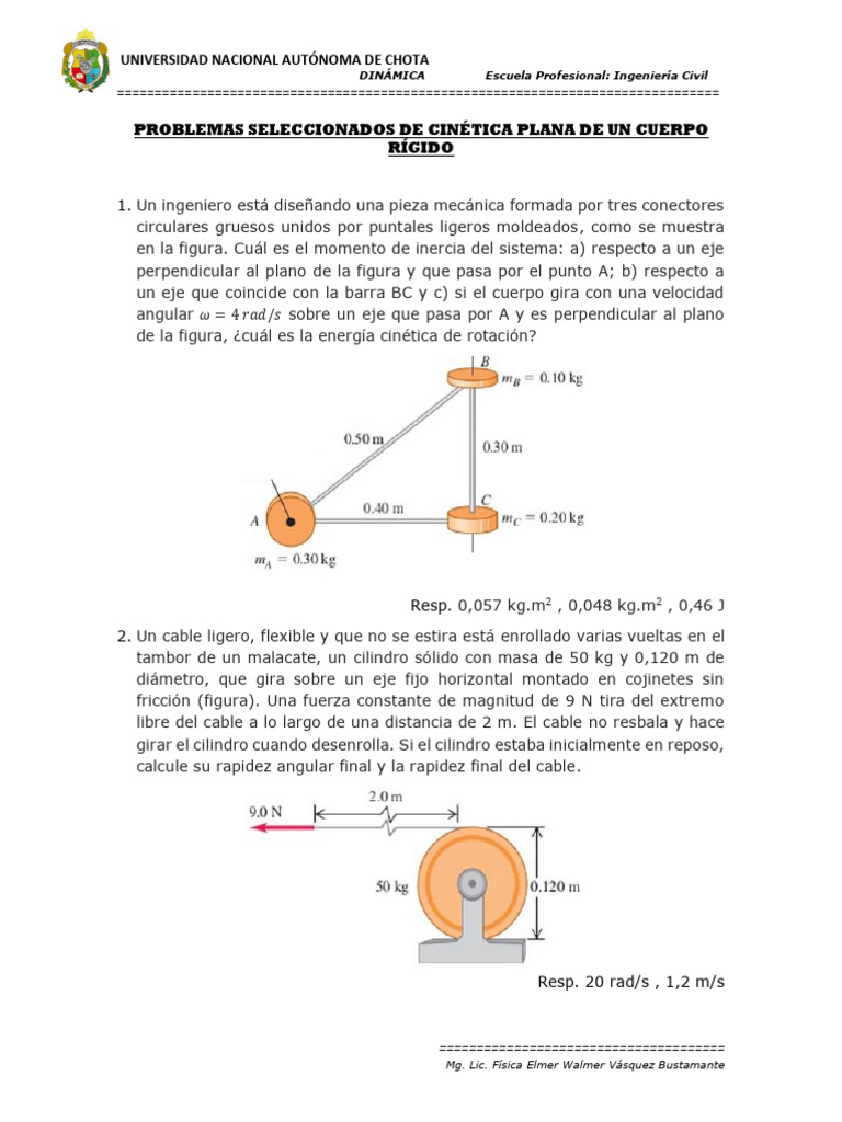 Problemas Seleccionados de Cinetica Plana de Un Cuerpo Rígido | PDF | Fricción | Masa
