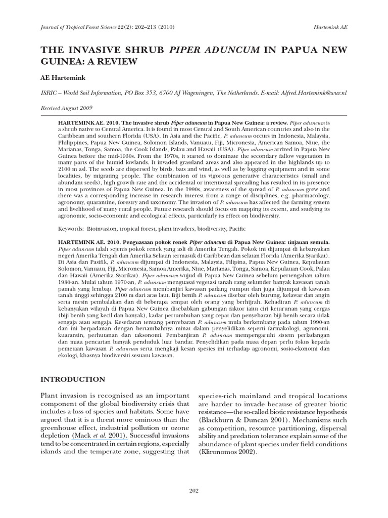 The Invasive Shrub Piper Aduncum in Papu | PDF | Crop Rotation | Earth Sciences