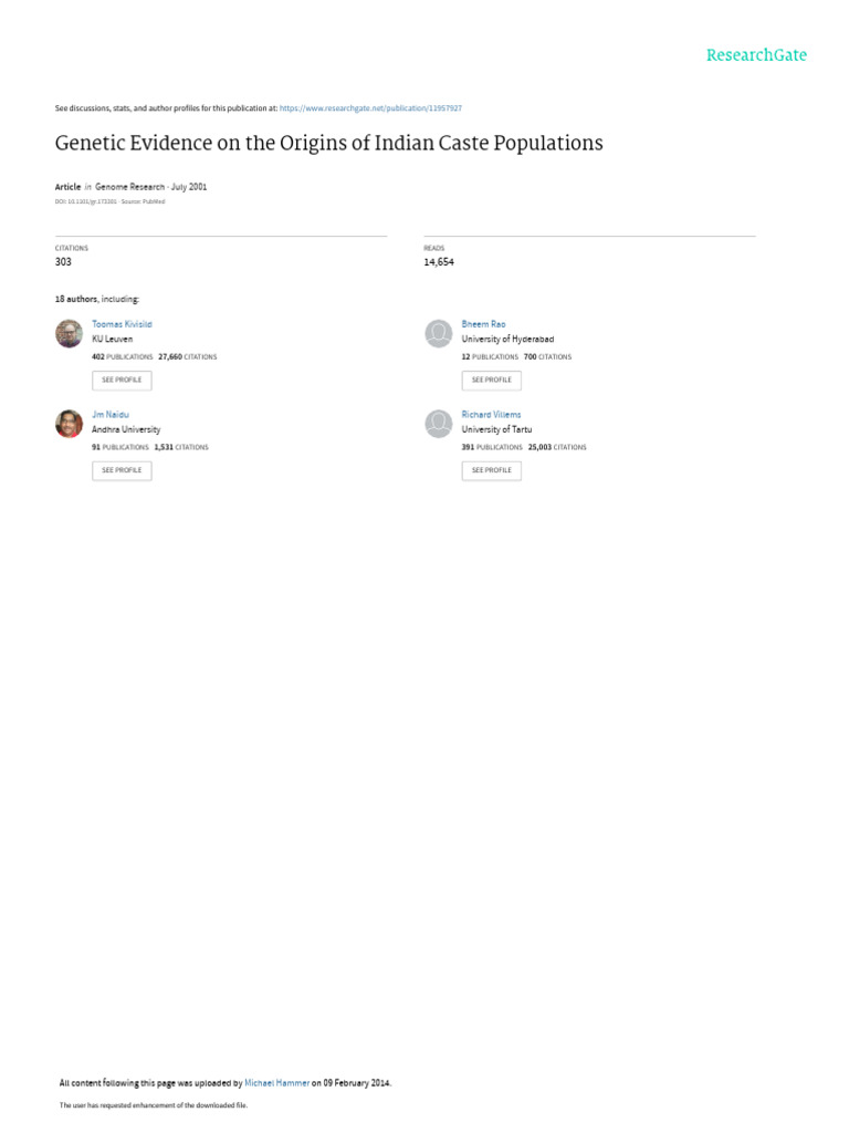 Genetic Evidence On The Origins of Indian Caste Po | PDF | Haplotype ...