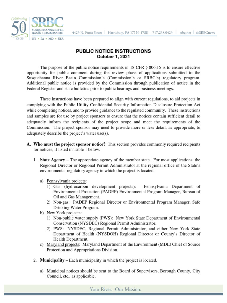 Public Notice Guide for SRBC Projects | PDF