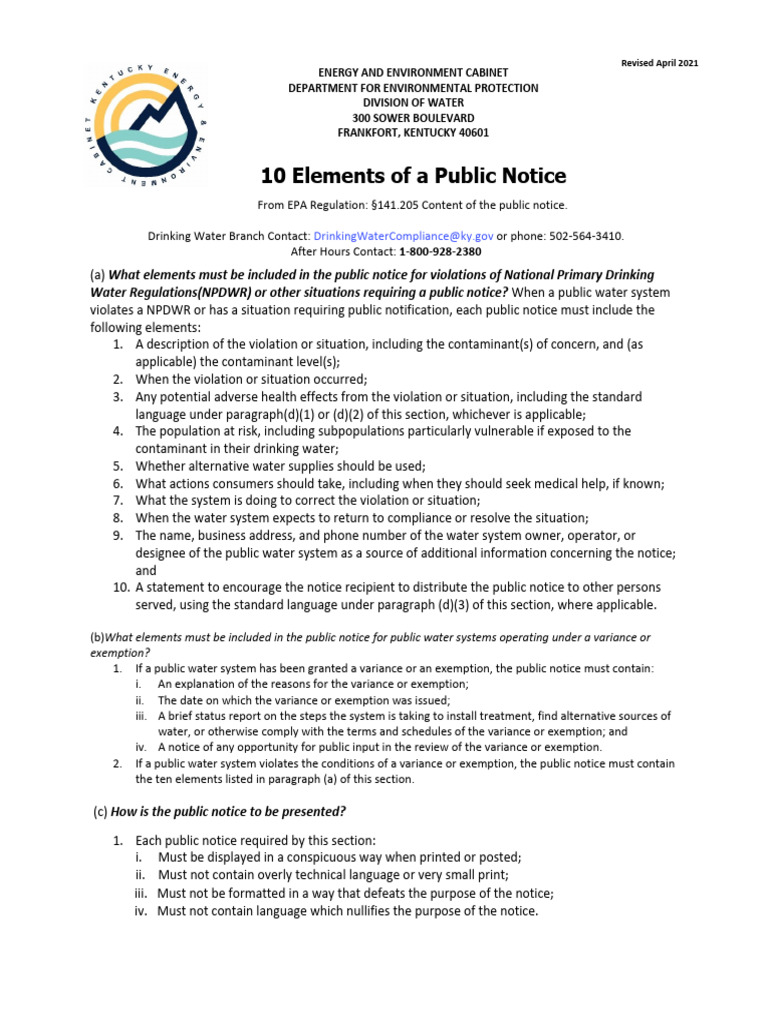 Essential Elements of Public Water Notices | PDF | Drinking Water ...