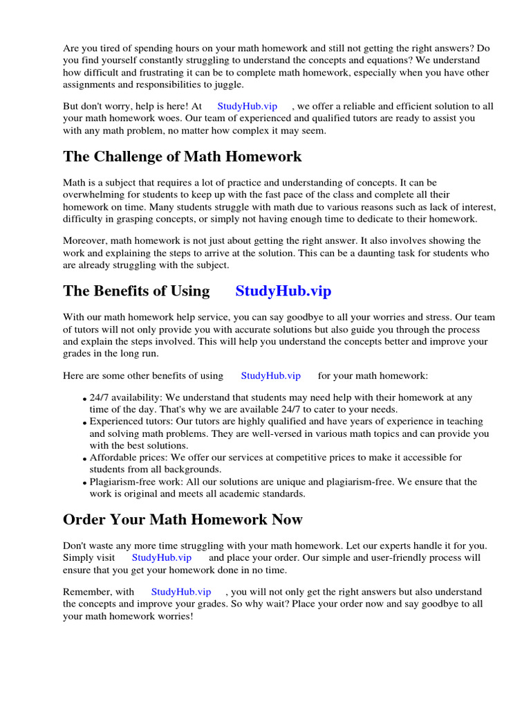 Do My Math Homework Free and Show Work | PDF | Mathematics | Homework