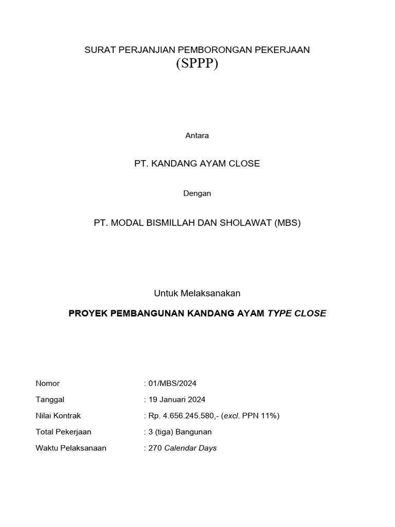 Kontrak Kandang Ayam (Draft-2) - 1 | PDF | Pengelolaan Keuangan & Uang ...
