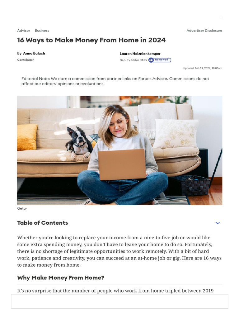 16 Ways to Make Money From Home in 2024 – Forbes Advisor | PDF | Social Media | Popular Culture ...