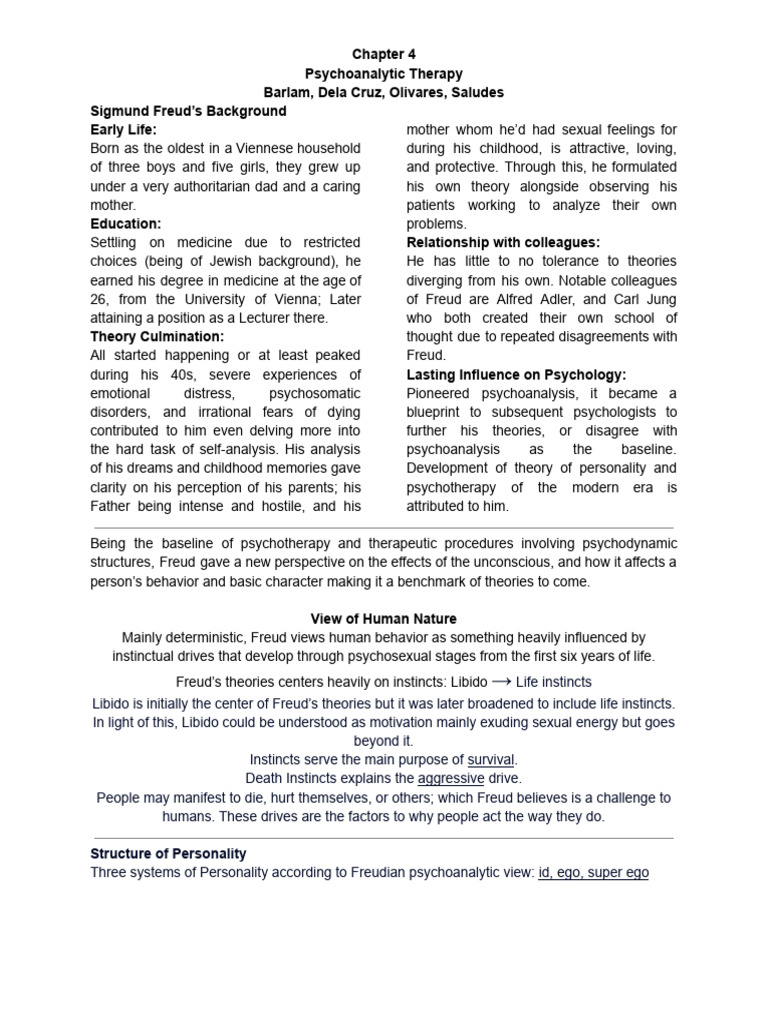 Psychoanalytic Therapy PSY 3 7 Handout | PDF | Id | Psychoanalysis