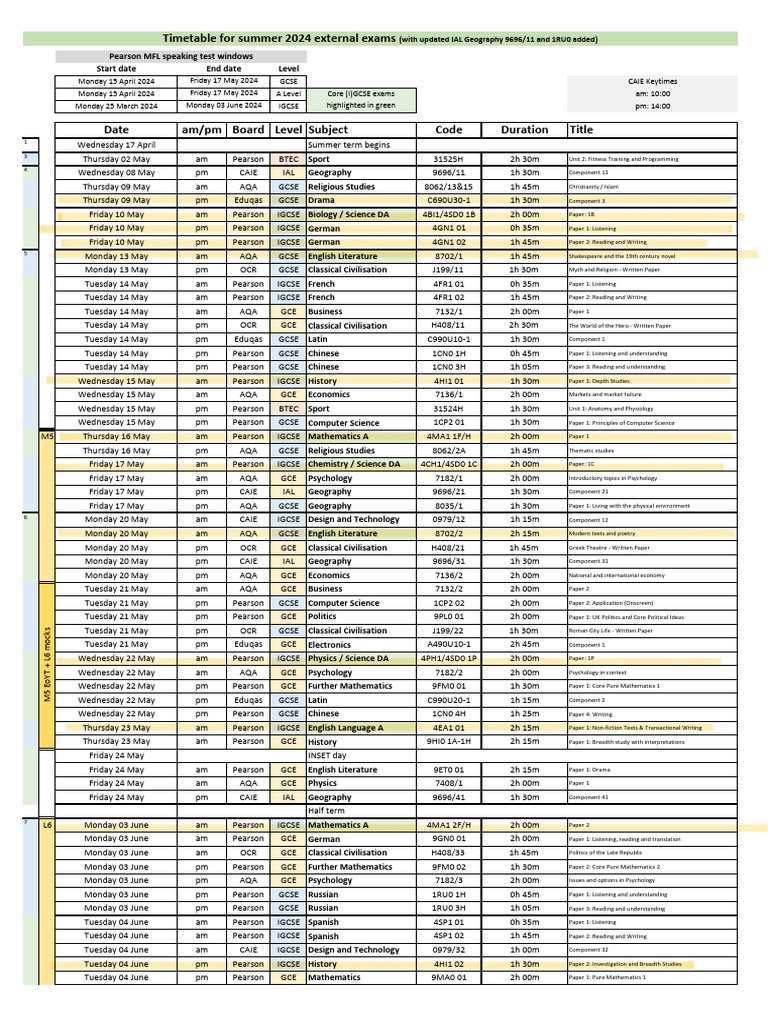 2024 External Exam Timetable | PDF | Science | Student Assessment And ...