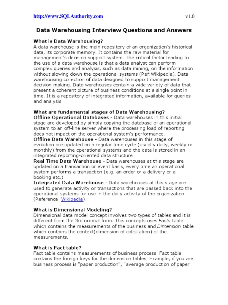 Data Warehousing Interview Questions and Answers | PDF | Data Warehouse ...