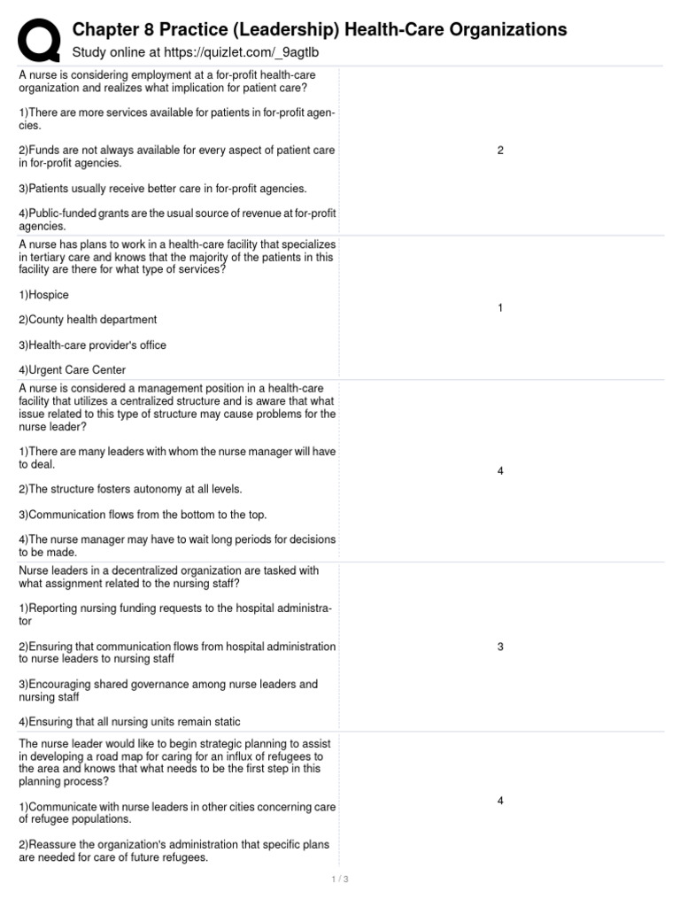Chapter 8 Practice (Leadership) Health-Care Organizations | PDF ...