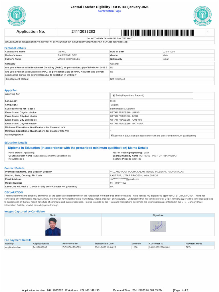 CTET Application Details 2023 | PDF