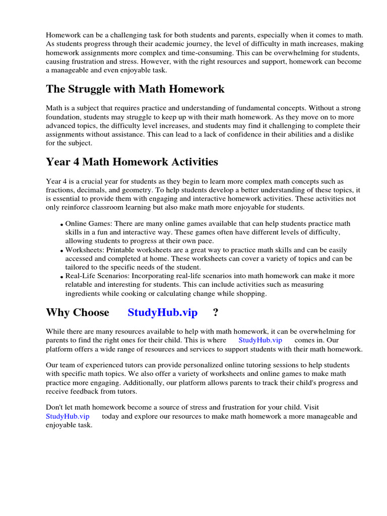 Maths Homework Activities For Year 4 | Download Free PDF | Worksheet ...