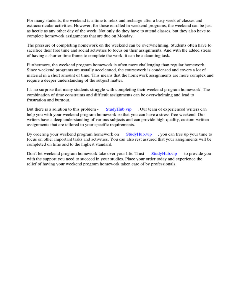 Weekend Program Homework | PDF | Homework | Homeschooling