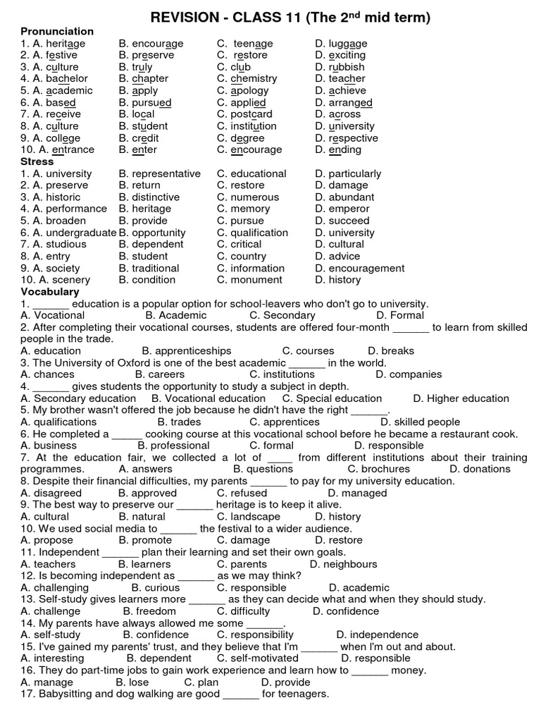 Class 11 Mid-Term Revision Guide | PDF | Vocational Education | Learning