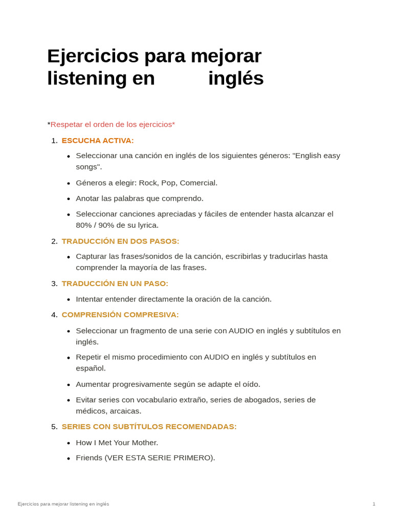 Mejora tu listening en inglés: ejercicios prácticos | PDF | Traducciones