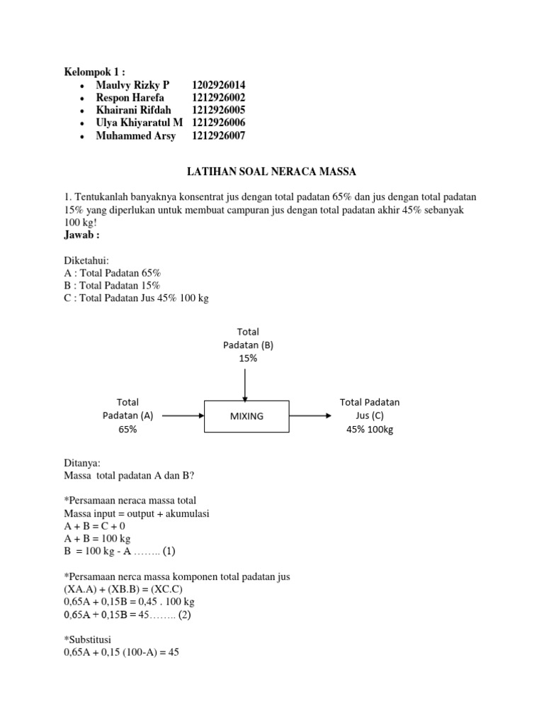 Latihan Soal Neraca Massa - Respon Harefa | PDF