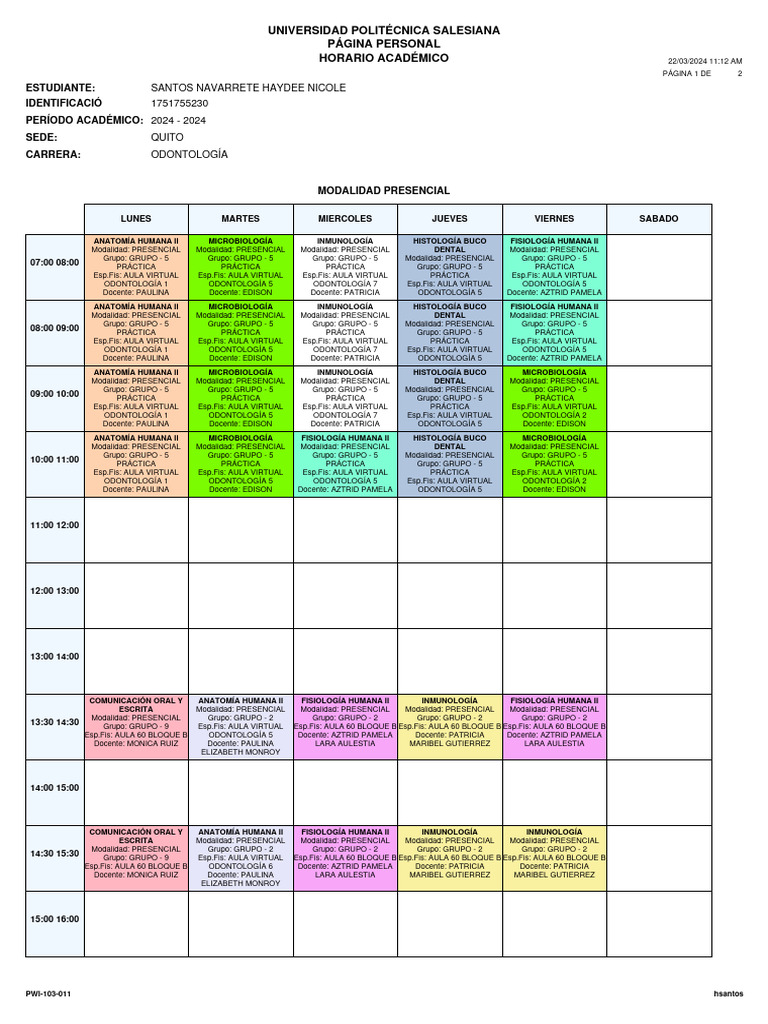 horario_academico_2024-2024 | PDF | Odontología | Medicina CLINICA