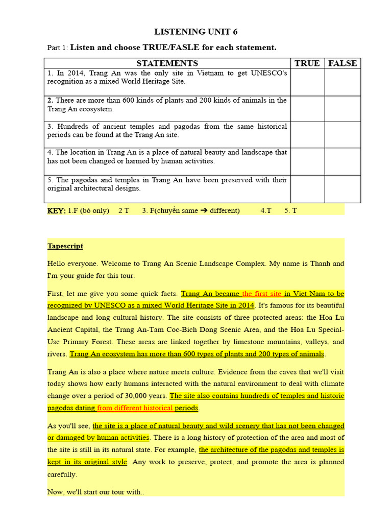 Listening Unit 6 - GV | PDF | Ecology | Earth Sciences