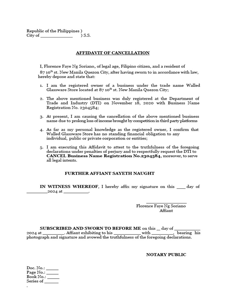 Affidavit of Cancellation | PDF