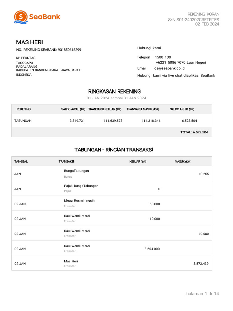 Seabank Statement 202401 Mas Heri | PDF