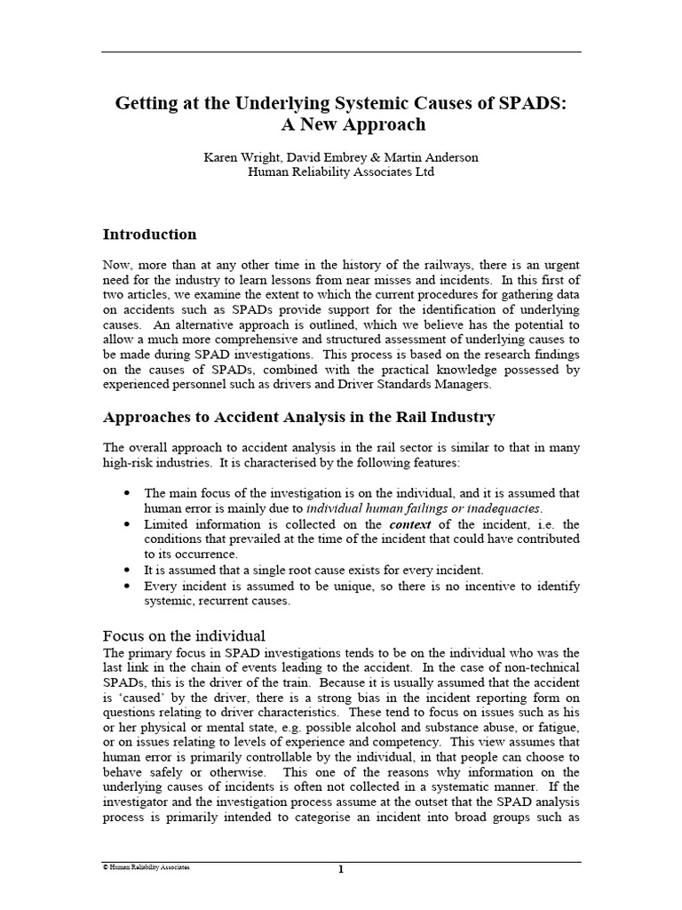 Underlying Causes of SPADs | PDF | Reliability Engineering | Information