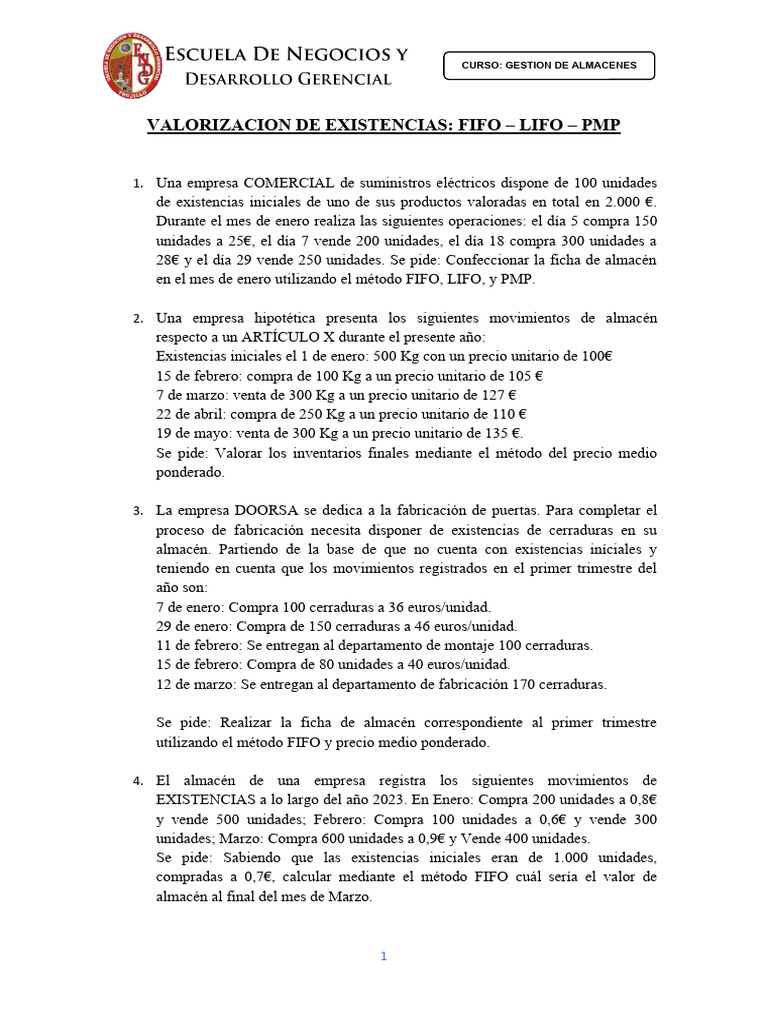 Valoración de Inventarios: FIFO, LIFO, PMP | PDF