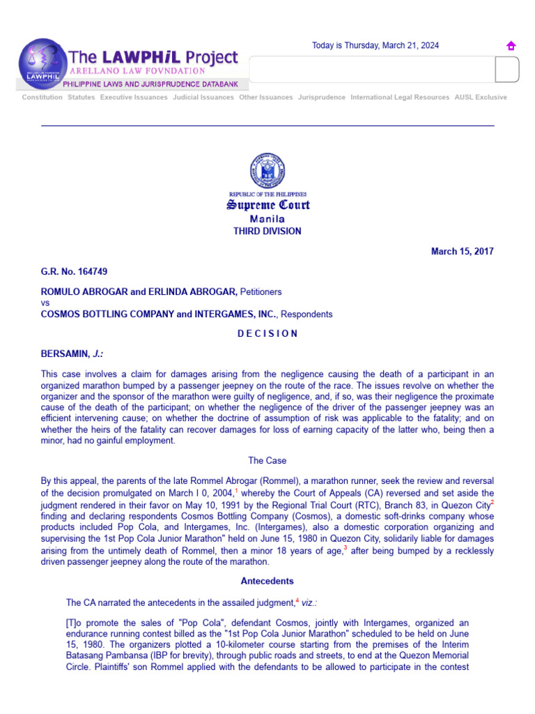 Abrogar vs. Cosmos Bottling | PDF | Negligence | Legal Liability