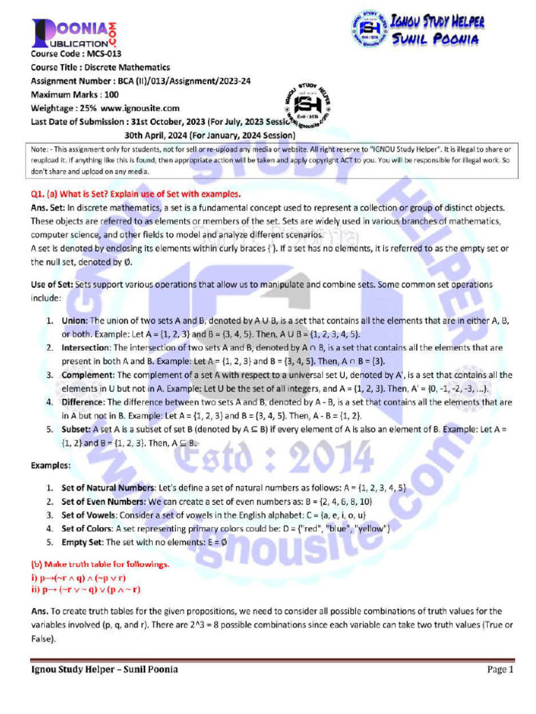 MCS-013 (2023-24) Solved Assignment | PDF