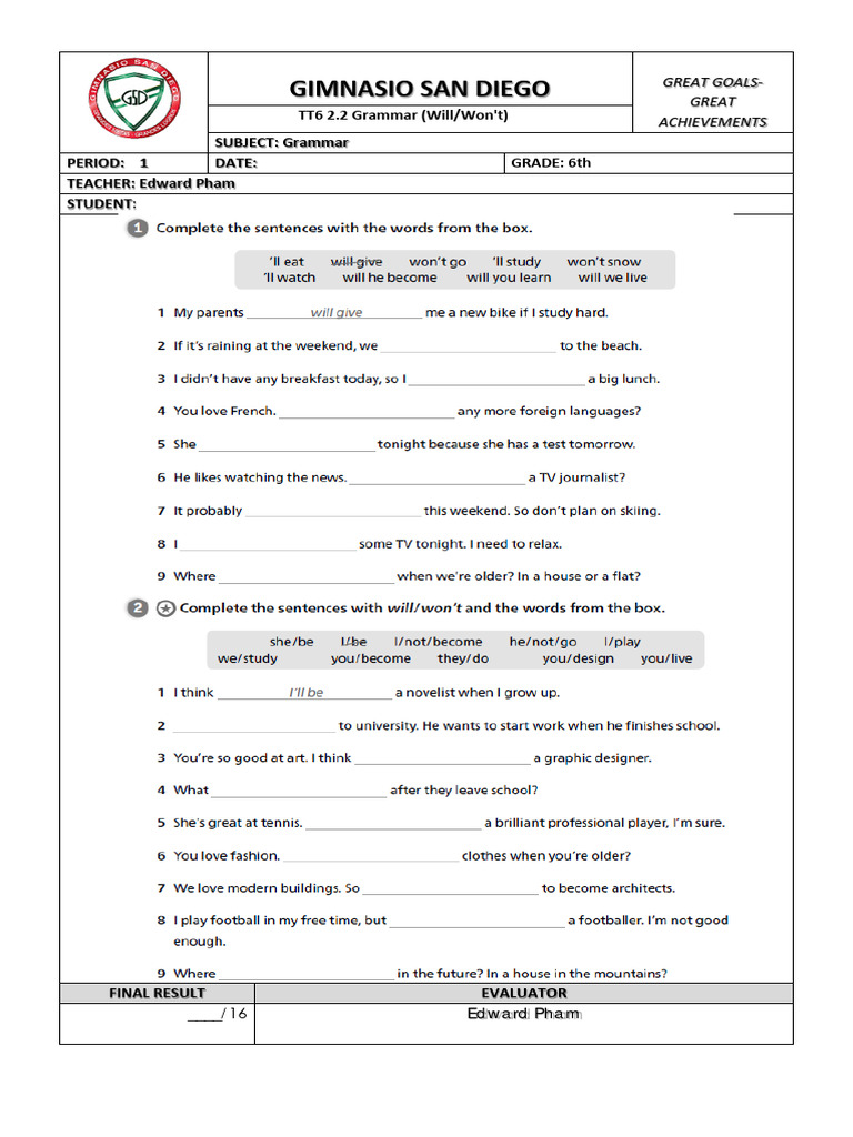 TT6 2.1 Will - Won't | PDF