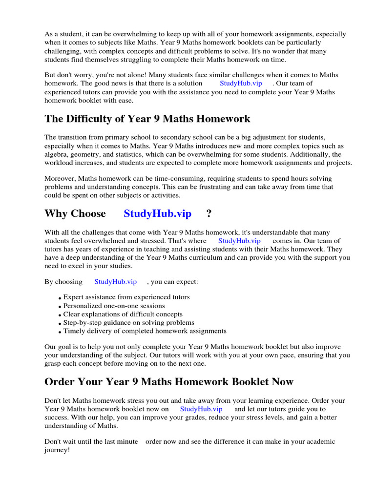 Year 9 Maths Homework Booklet | PDF | Books | Homework