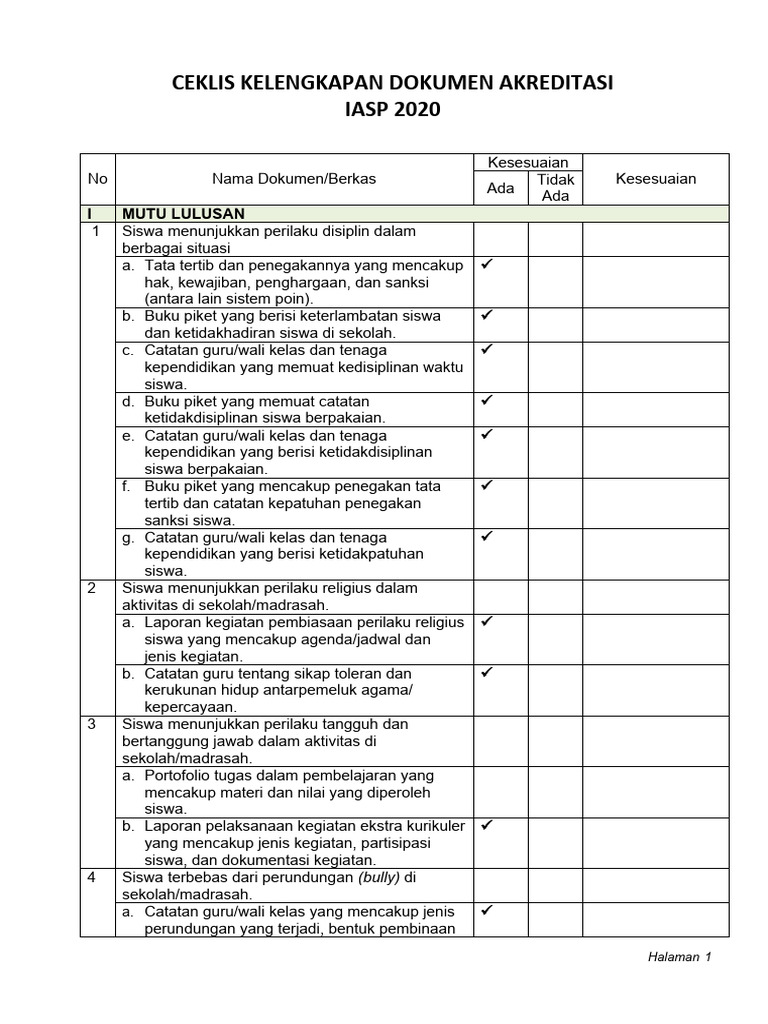 Ceklist Kelengkapan Dokumen Akreditasi | PDF