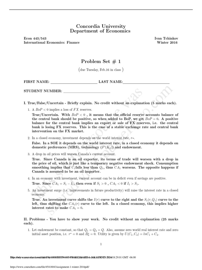 Econ Problem Set for Students | PDF | Economies | Economics