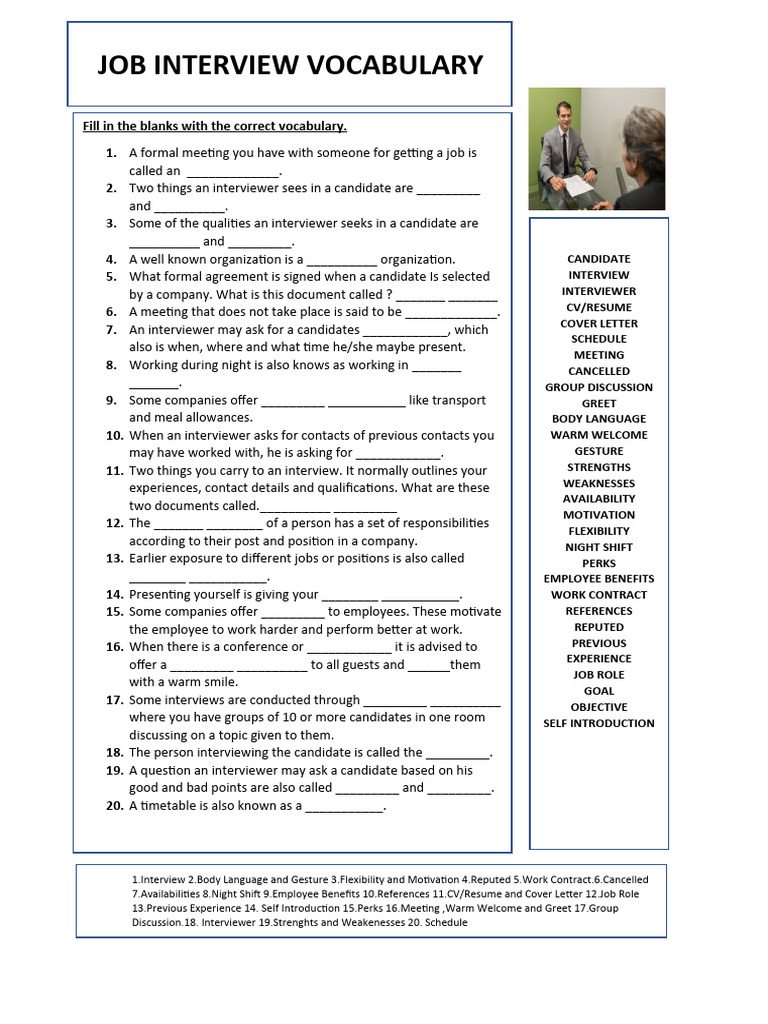 Job Interview Vocabulary Worksheet Templates Layouts - 133276 | PDF ...