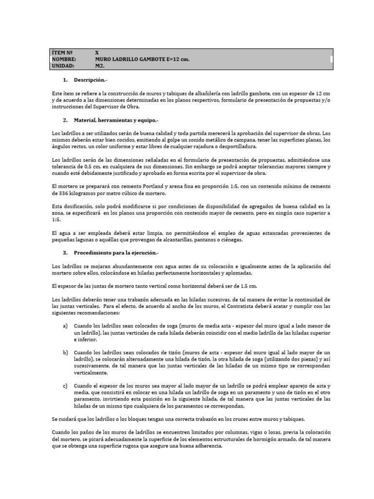 Construcción de Muros con Ladrillo Gambote | PDF | Ladrillo | Mortero ...