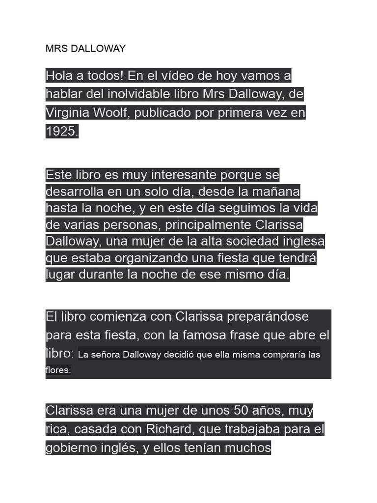 Español MRS Dalloway | PDF | La señora dalloway | Sicología