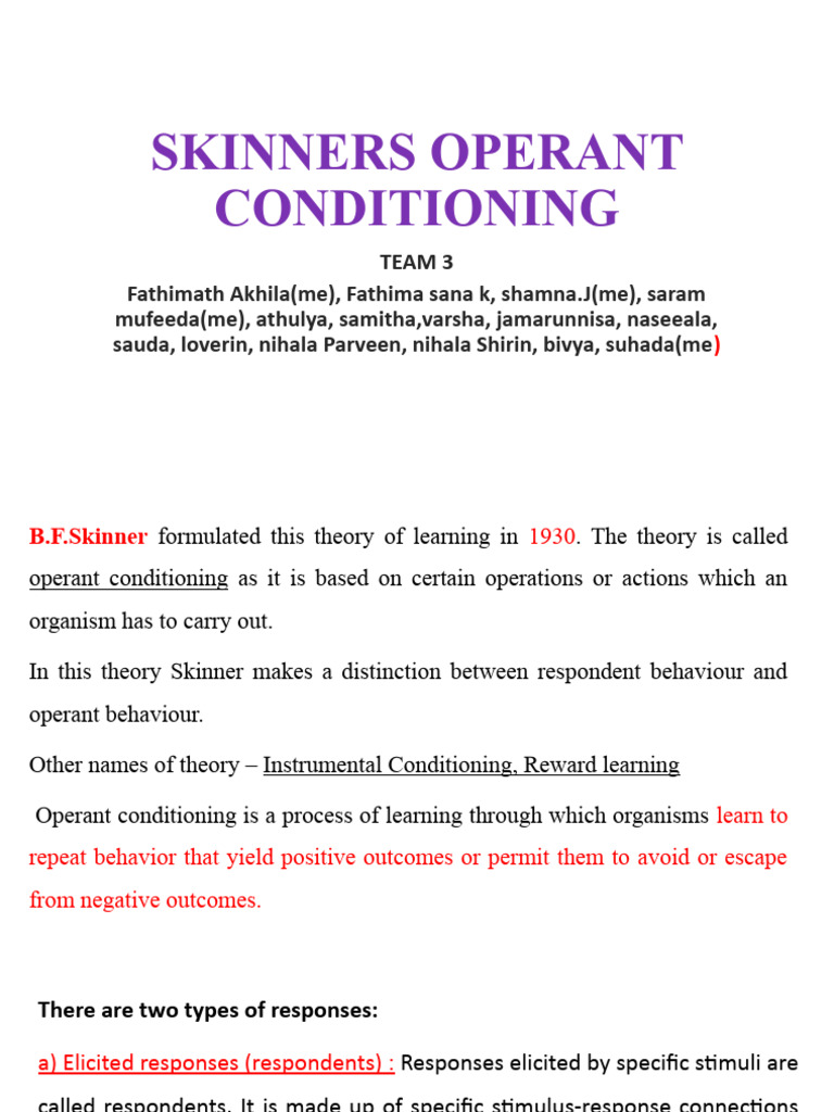 Skinners Operant Conditioning- Team 3 | PDF | Reinforcement ...
