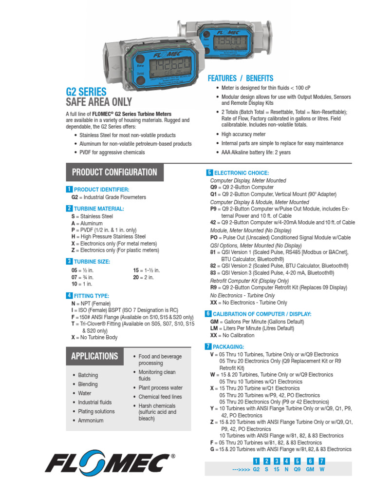 FLOMEC g2 Data Sheet Non Approved | PDF | Stainless Steel | Materials