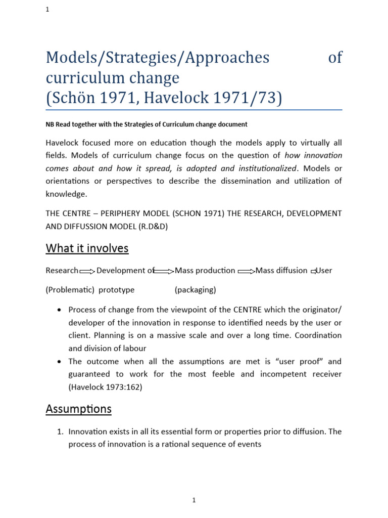 Curriculum Change Models Overview | PDF | Innovation | System