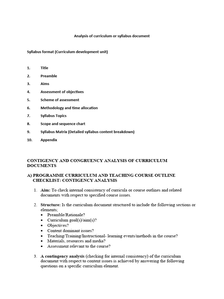 Syllabus Contingency and Congruency Analysis | PDF | Curriculum | Learning