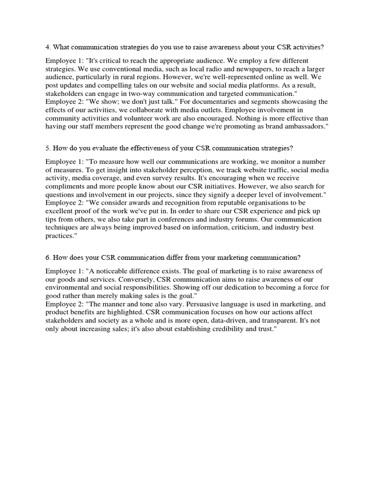 Questionnaire | PDF | Corporate Social Responsibility | Employment