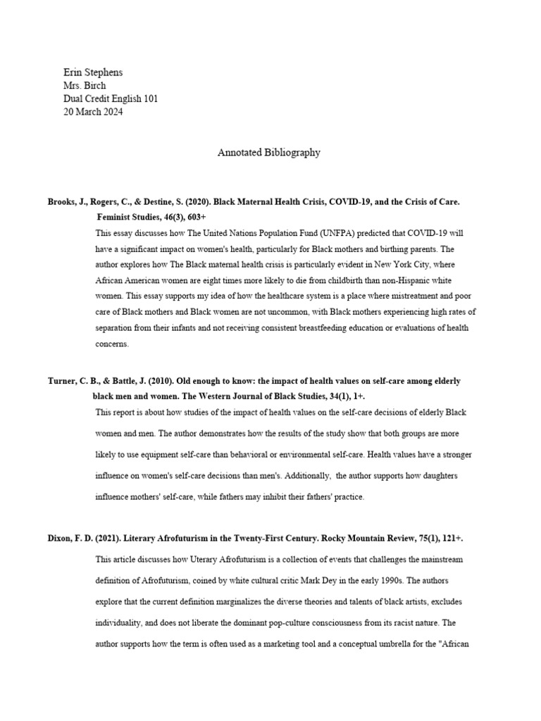 Erin Stephens - (Template) Annotated Bibliography | PDF | Medicare ...