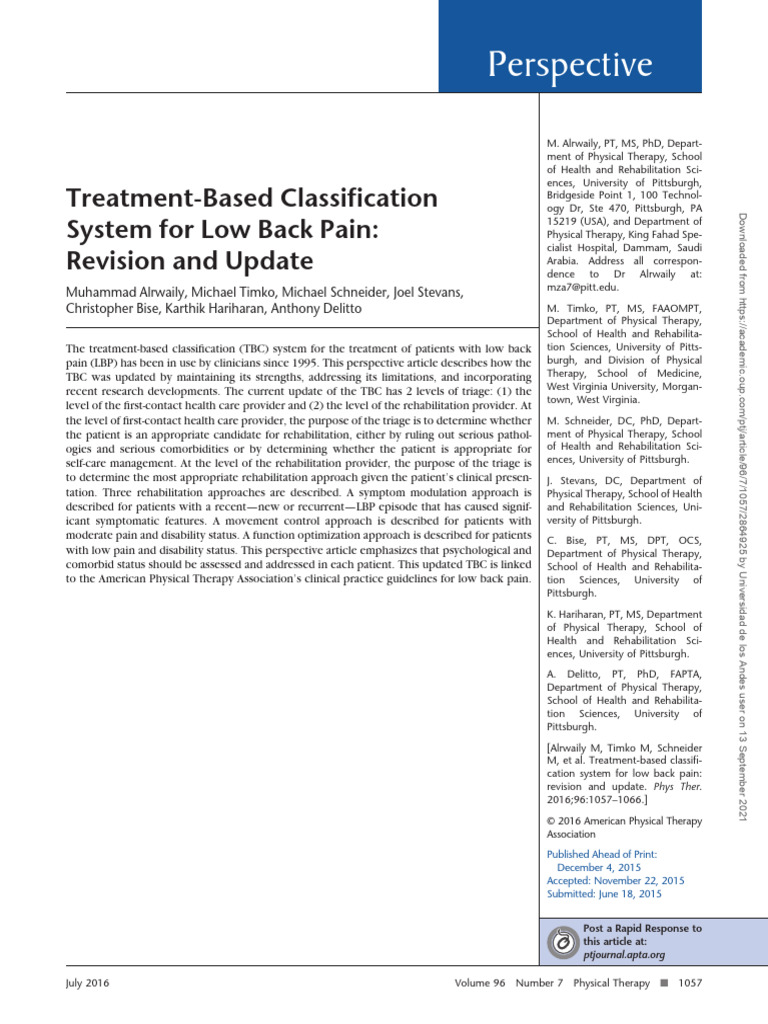 Updated LBP Treatment Guide | PDF | Physical Therapy | Pain