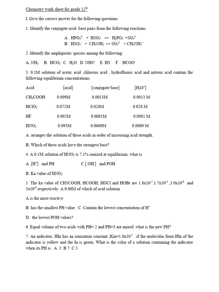 Grade 12 Chemistry Worksheet: Acids & Polymers | PDF | Polymers ...
