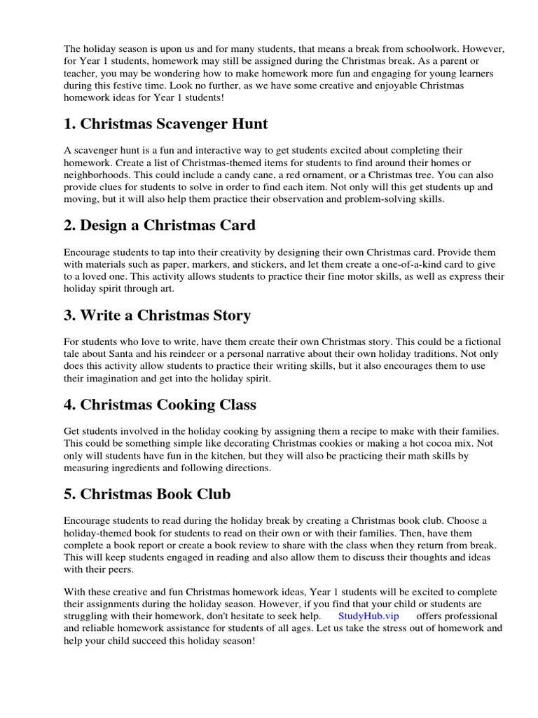 Christmas Homework Ideas Year 1 | PDF | Homework | Christmas