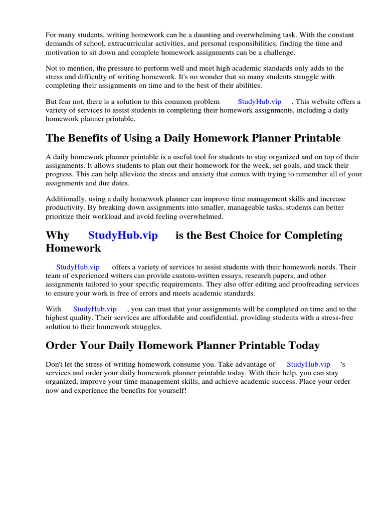 Daily Homework Planner for Students | PDF | Homework | Page Layout