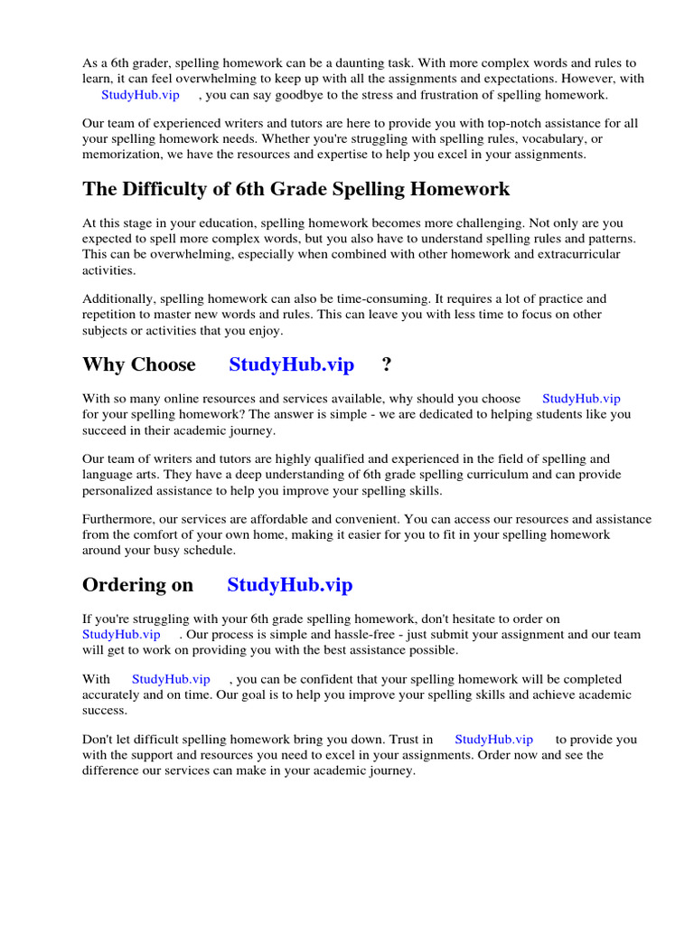 Spelling Homework 6th Grade | PDF | Spelling | Reading Comprehension