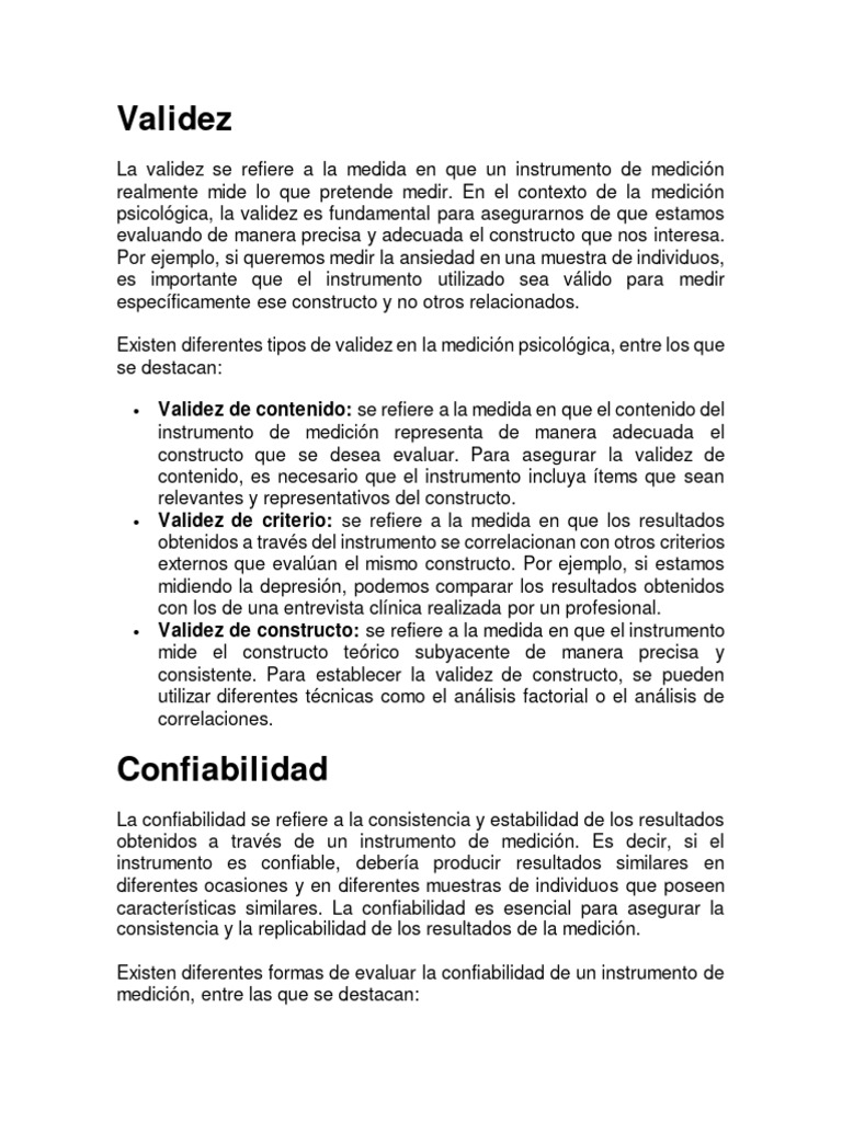 validez confiabilidad objetividad | PDF | Validez (Estadísticas) | Psicometría